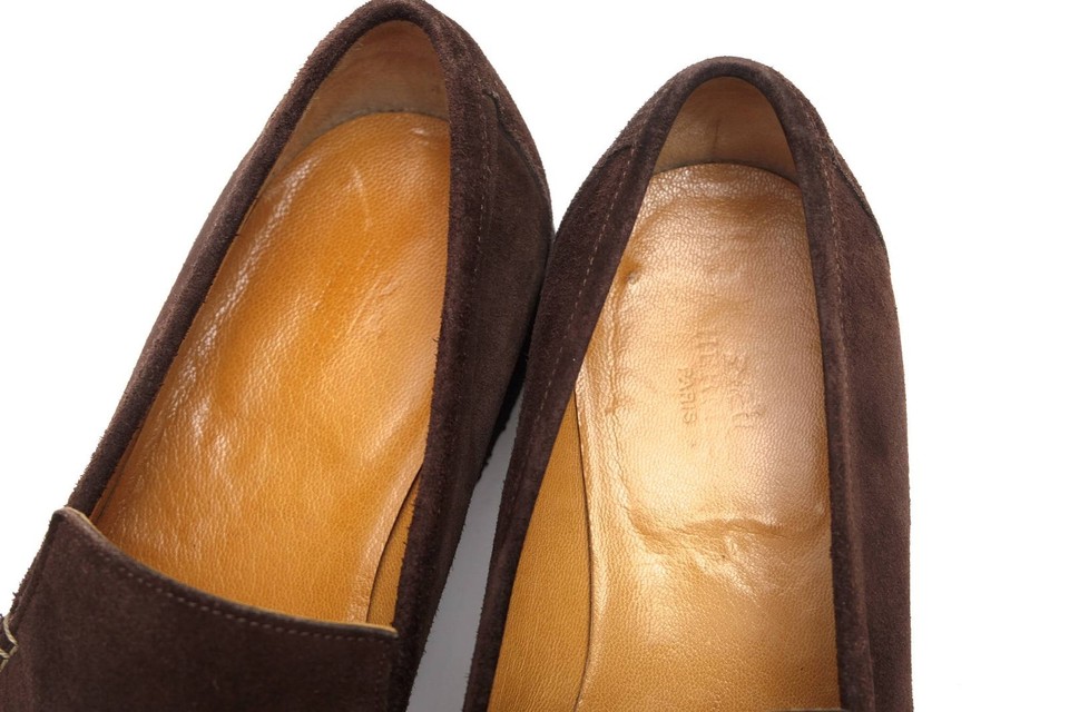 Hermes Vamp Loafer Shoes Men Suede Leather Dark Used From Japan | eBay