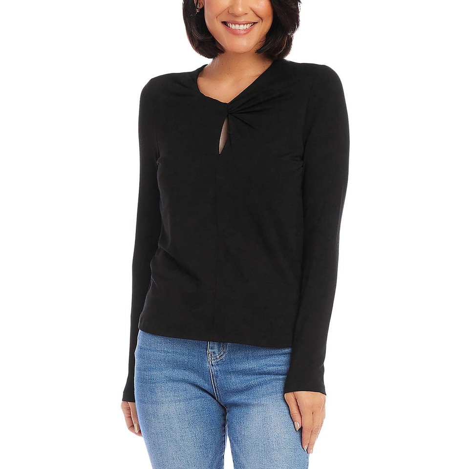 Karen Kane Womens Black Solid Keyhole Neck Pullover Top Shirt S BHFO 0291 | eBay