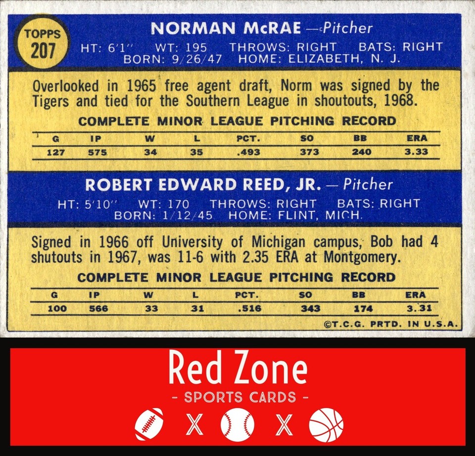 1970 Topps - #207 Tigers 1970 Rookie Stars (Norman McRae / Bob Reed ...