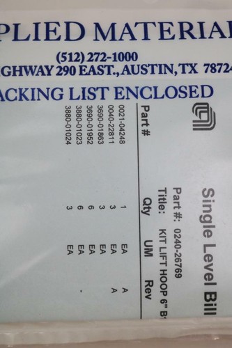AMAT Applied Materials 0240-26769 Rev B Kit Lift Hoop 6in B101 Heater ...