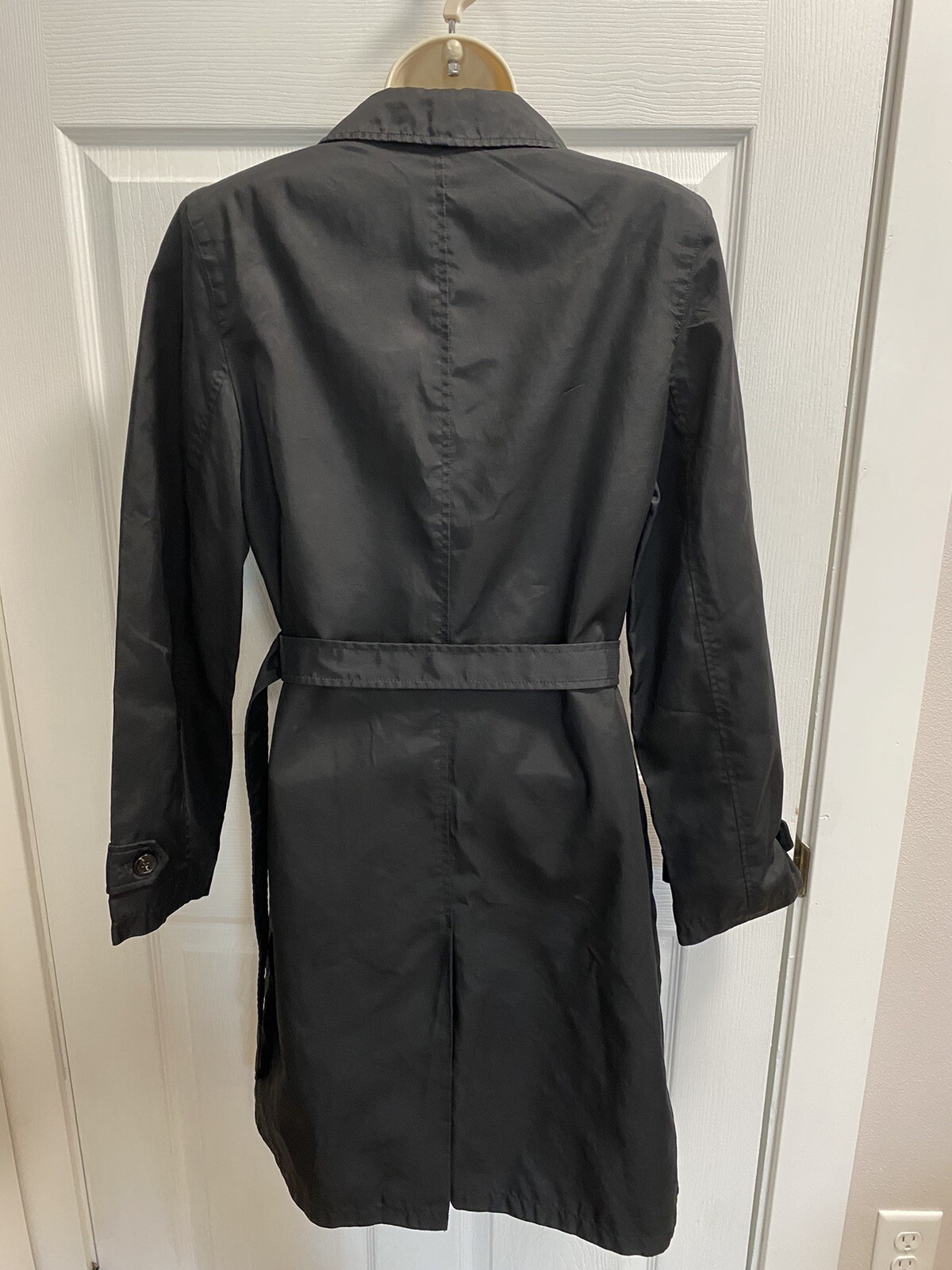 NEW Kenneth Cole Reaction Belted Black Trench Rain Coat Plaid Lined Sz ...