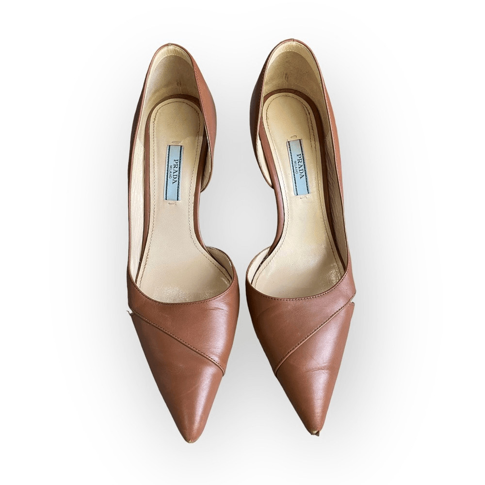 Authentic Prada Calfskin Half d'Orsay Pump 37.5 - Gem