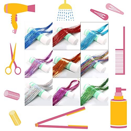 Hair Tinsel Kit 12 Colors 2500 Strands 48 Inches Sparkling Tinsel Hair Extens... | eBay