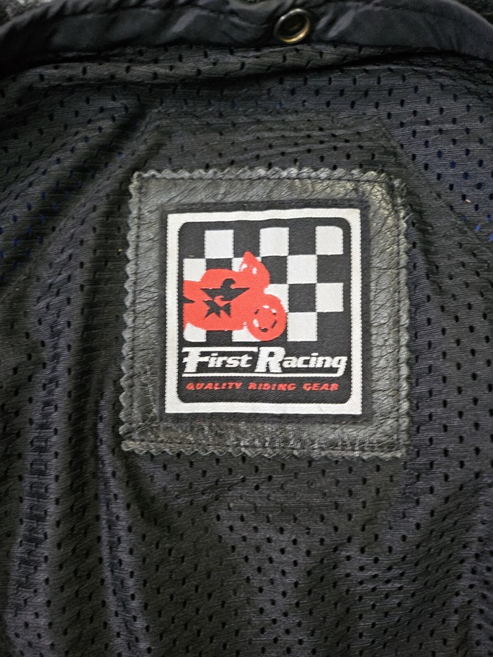 VGC FIRST RACING Leather Sporty Motorcycle Kev Lar Jacket Blue & Black ...