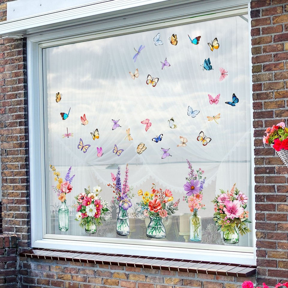 Modern Static Cling Window Sticker with Floral Butterfly Design for ...