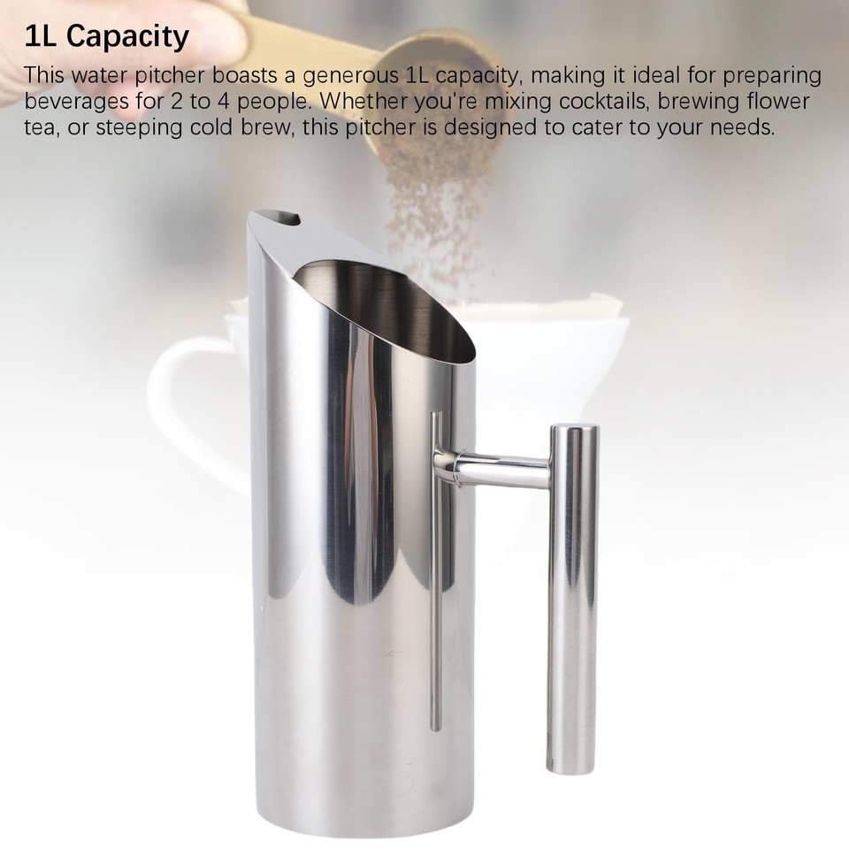 Water Pitcher 1L 304 Stainless Steel Straight Body Drink Pitcher With ...