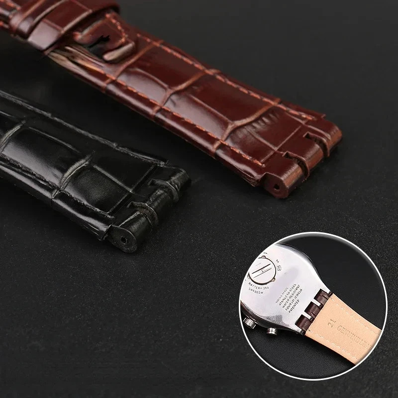 Genuine Leather Concave Interface Watchband For Swatch YVS400 YVS451 ...