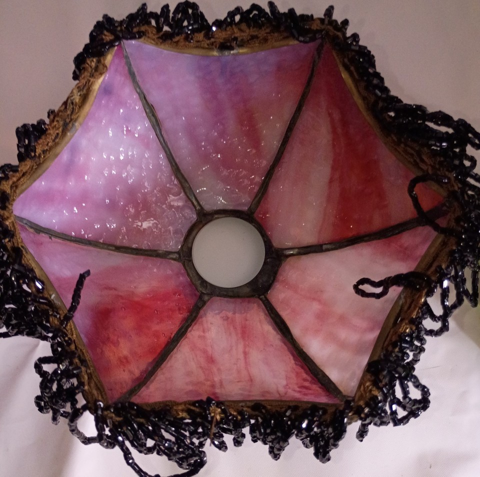 Pink Purple White Stained Glass Bell Lamp Shade with Beaded Fringe ...