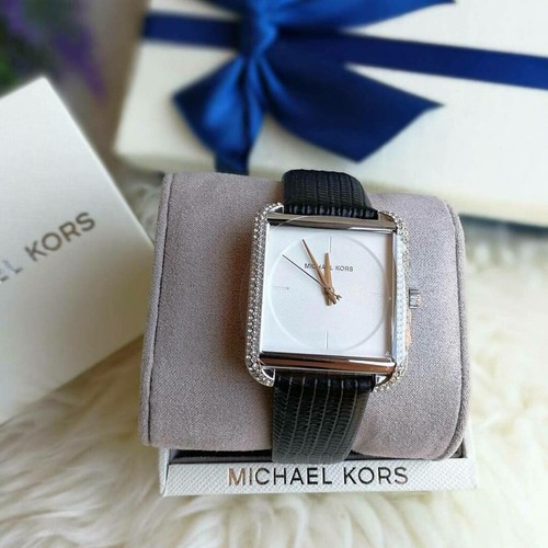 Michael KORS Lexington Black Leather Strap Stainless Steel Watch MK2583 ...