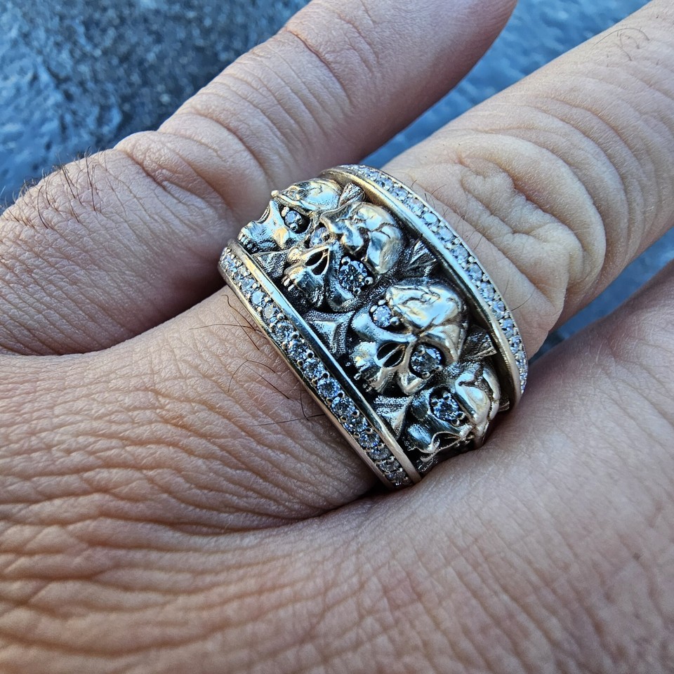 Night Rider USA 14k Diamond Skull Ring Eternity Band Mens 14k White ...