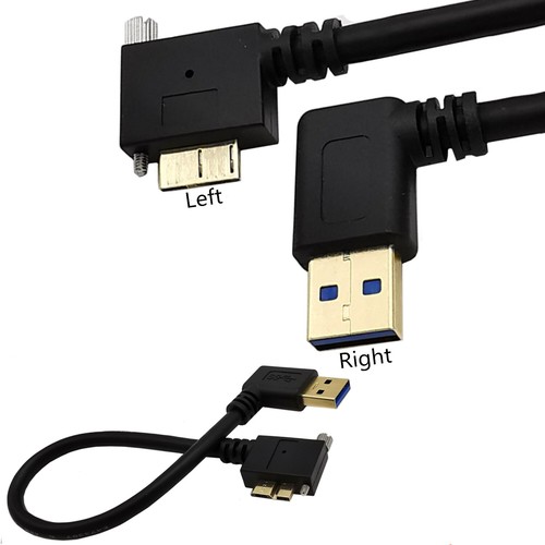 1× Angled 90° USB 3.0 A Male to Micro B with Lock Screw Mount Cord ...