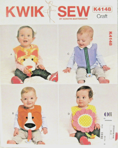 KWIK SEW PATTERN 4148 4 STYLES CUTE BABY INFANT BIBS HOLDS PACIFIER ONE ...