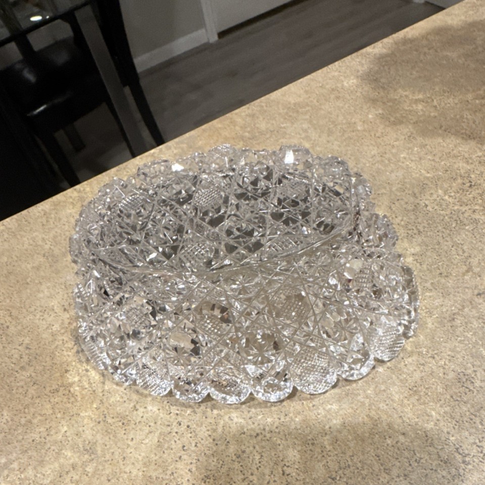 Clear Glass Bowl American Brilliant Pattern Cut Glass Decorative Round ...