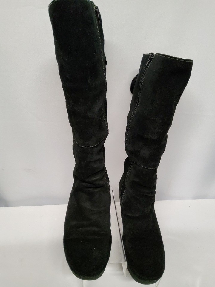Ladies FLY LONDON Yust Suede Knee Length Wedge Boots Black Size UK 6 ...