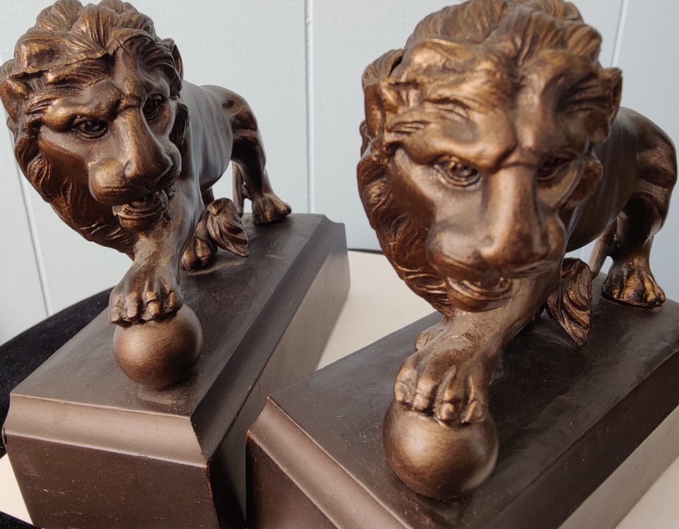 Pair Bronze Lion with Orb Bookends ~ Antoine-Louis Barye? | eBay