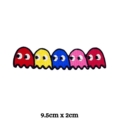 Pacman Ghost Cartoon game cute Colourful Iron/Sew on Embroidered Patch ...