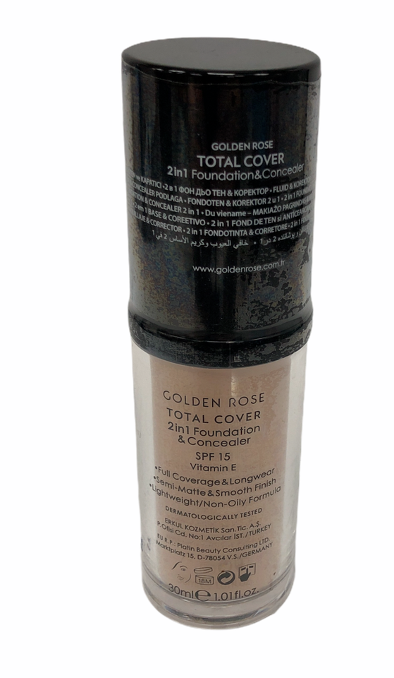 Golden Rose Total Cover 2in1 Foundation & Concealer SPF15 (30mL/1.01Oz ...
