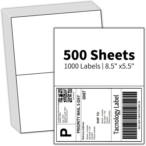 1000 Half Sheet 8.5x5.5 Shipping Labels Self Adhesive 2 Per Sheet ...