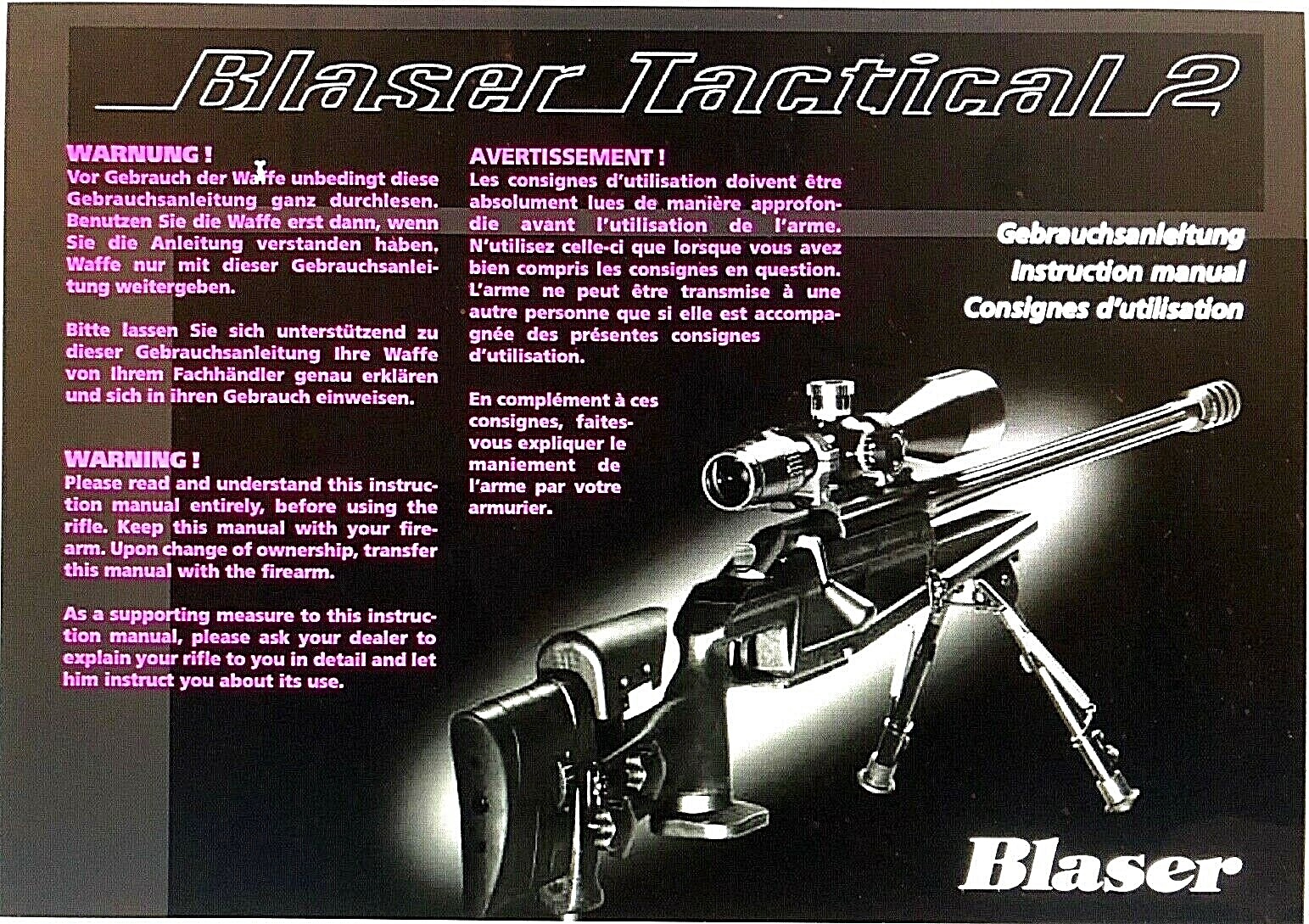 Blaser Vintage Hunting Rifles Owners Manuals BD14, F16, R8, R95, B95 ...