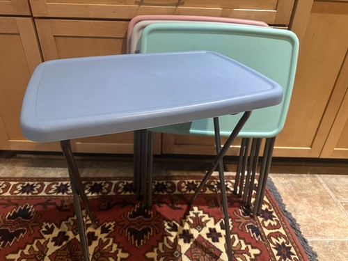 4 Vintage Plastic TV Table Trays w Folding Metal Legs Cosco 4 ...