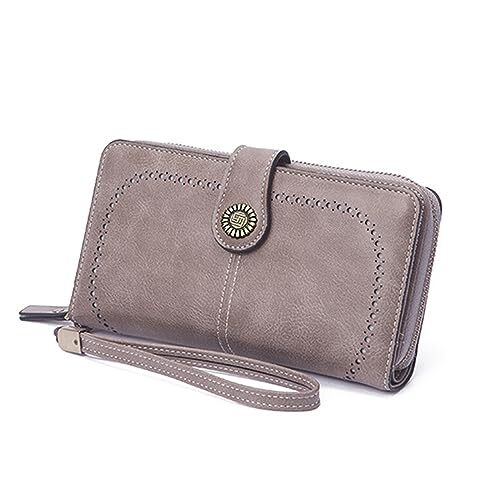 Wallet for Women, PU Leather Large Capacity Wallets with Wrist Grey ...