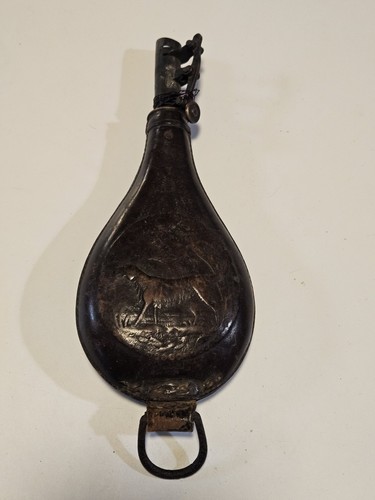 Antique AMERICAN Civil War HUNTING DOG Black Powder LEATHER SHOT POUCH ...