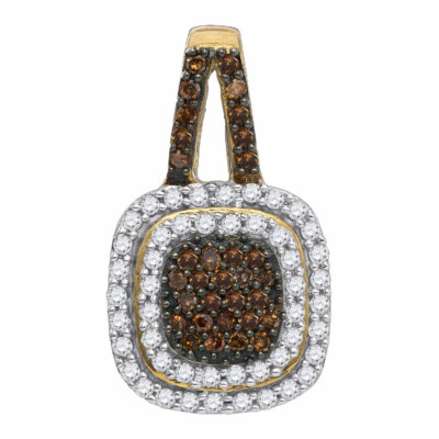 10k Yellow Gold Round Brown Treated Diamond Square Frame Pendant 1/2 | eBay