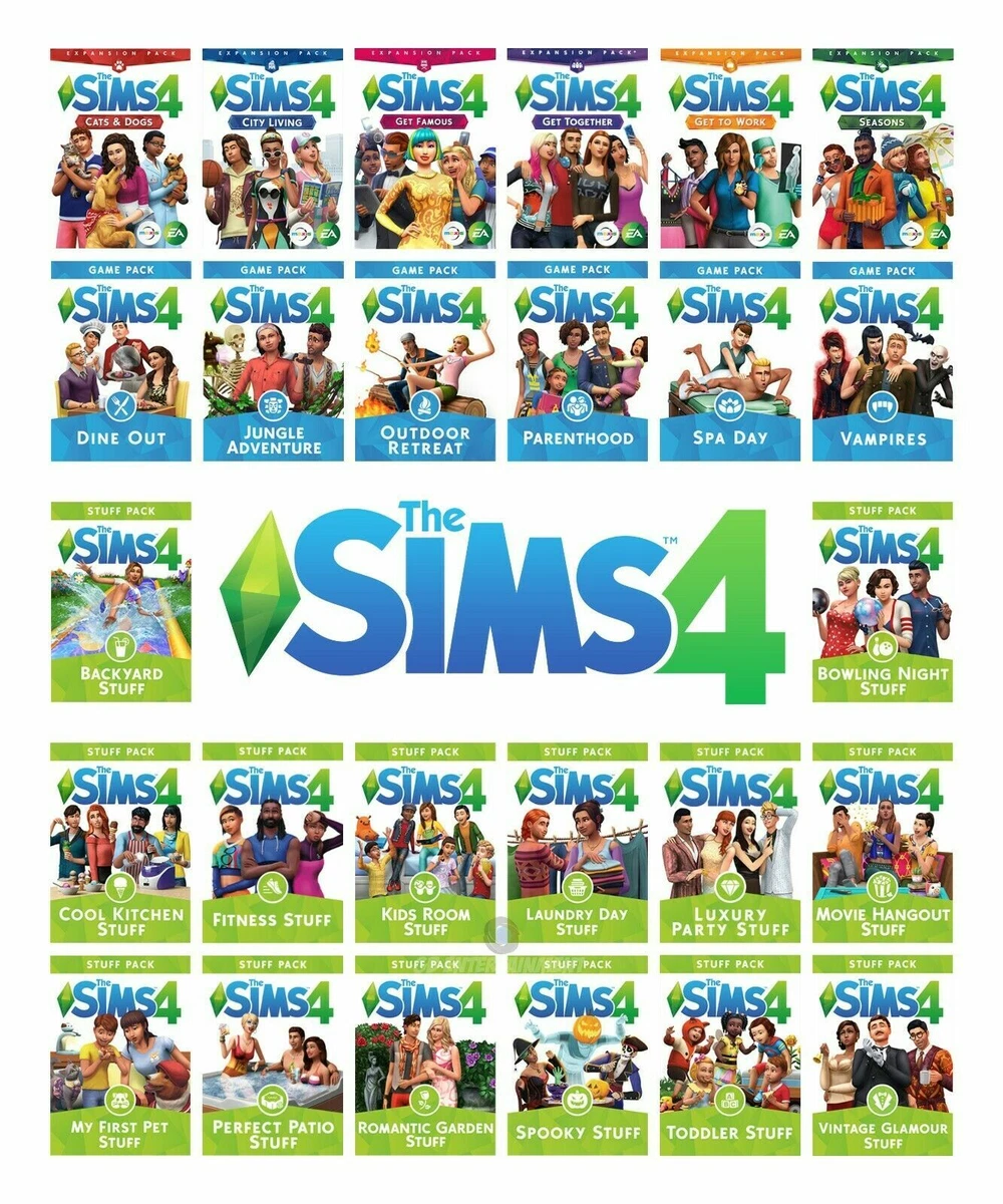 Sims 4 Bundle of 8 Expansion, Game & Stuff Packs for PC or Macintosh ...