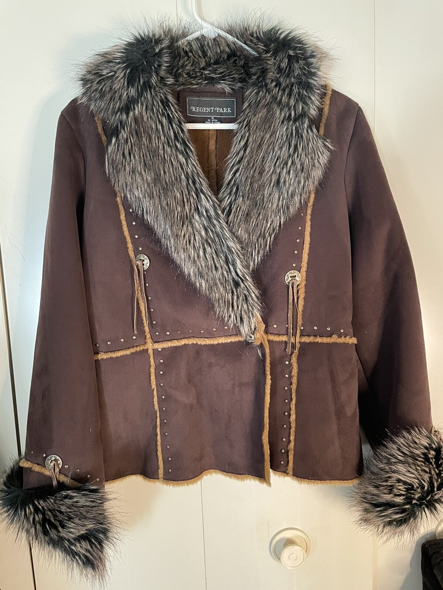 Regent Park M Faux Fur Suede Warm Jacket Fuzzy Collar Boho Regent Park M Faux Fur Suede Warm Jacket Fuzzy Collar Boho