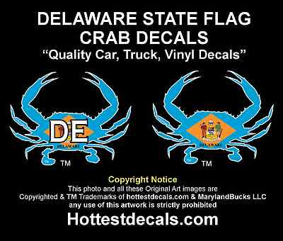 DELAWARE BLUE CRAB DECAL Delaware State Flag Sticker Cars Trucks RIVER ...