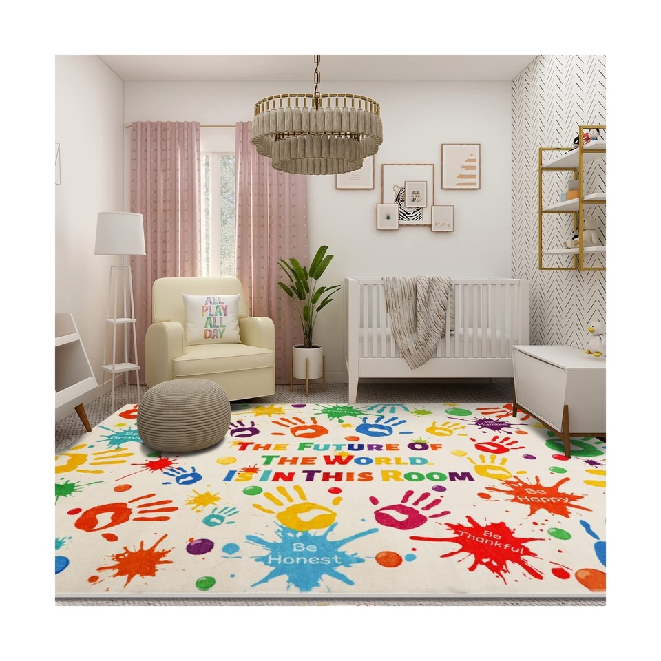 Colorful Kids Rug, Washable Rug for Kids, Handprints Area Rugs for Kids ...