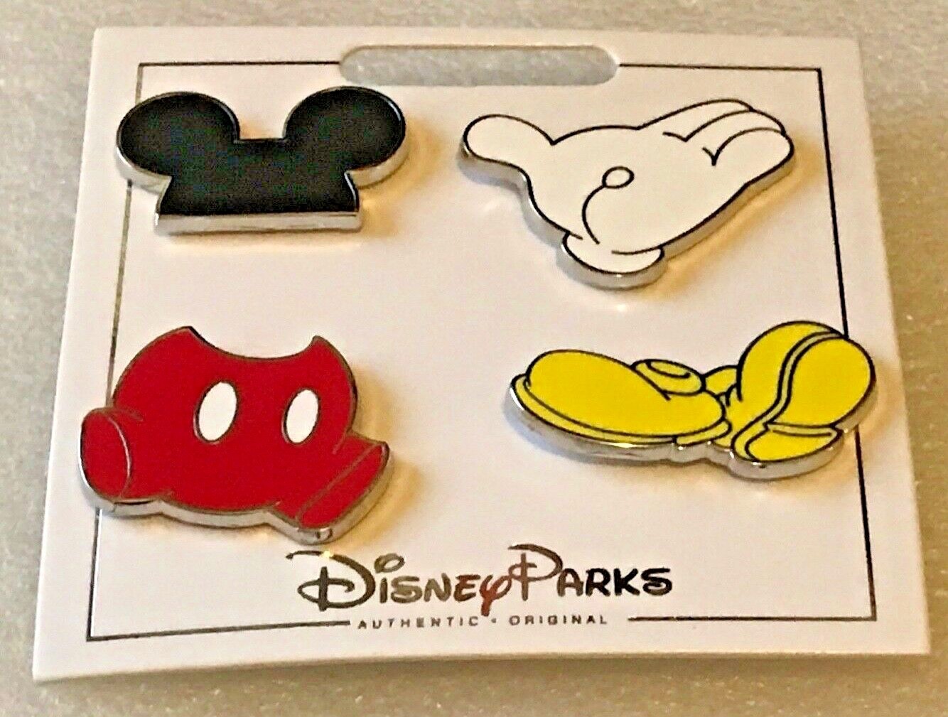 Disney pins Mickey Clothes 4 pin set on original card Icon hand pants ...