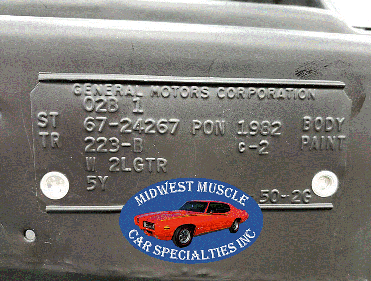 GM Chevy Pontiac Oldsmobile Factory Correct Firewall Cowl Data Plate ...