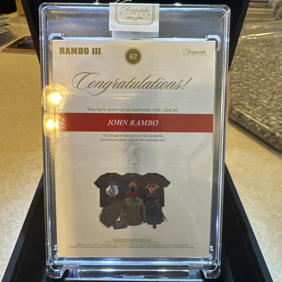 2024 Rambo III Lighted box ENCASED RELIC 14/50 Sylvester Stallone #62 ...