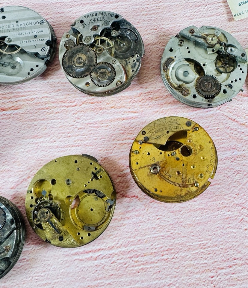 Lot of 8 Vintage Pocket Watch Movements Dials Parts Repair | eBay