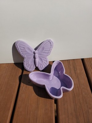 6.5" Wide × 5.5" Tall × 2" Deep Ceramic Purple Butterfly Container | eBay