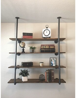 Industrial Retro Wall Mount Iron Pipe Shelf 4 Tier Iron Pipe Rack | eBay