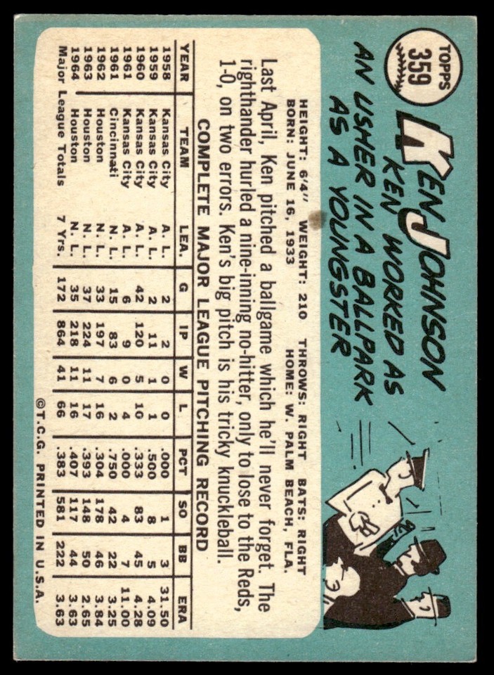 1965 Topps Ken Johnson Houston Astros #359 al | eBay