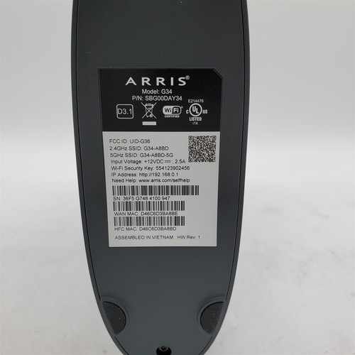 ARRIS (G34) Cable Modem Router Combo DOCSIS 3.1 Gigabit WiFi 6 -NOT ...