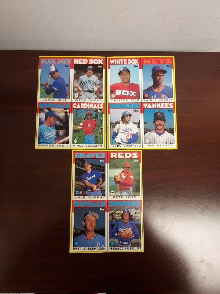 3 x 1986 Topps Baseball Box Bottom Card Panels Brett Boggs Gooden Fisk ...