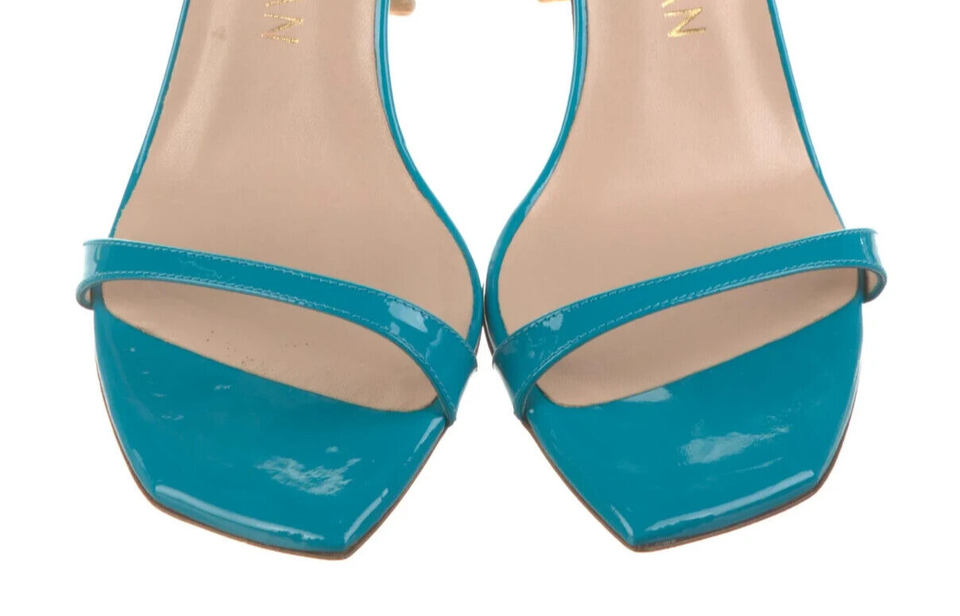 PRE-OWNED DESIGNER STUART WEITZMAN PATENT LEATHER BLUE ANLE STRAP ...