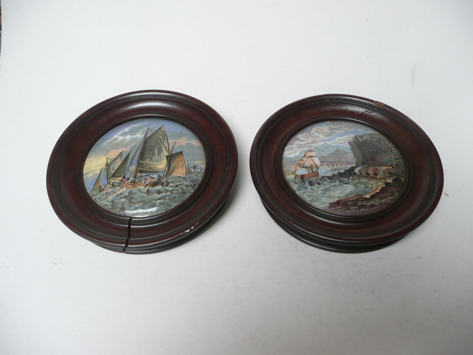 Pair Framed Antique Victorian Pot Lids Pratt | Grelly UK