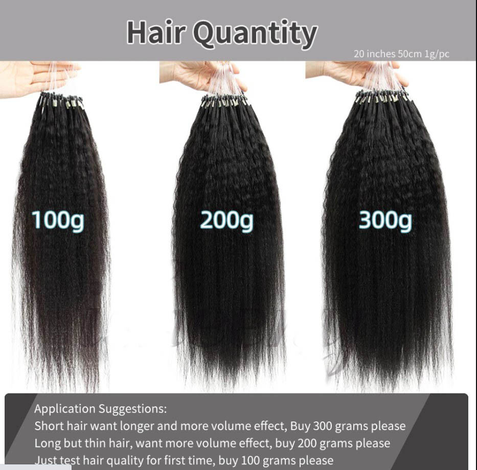 16"-26" Kinky Yaki Micro Pre Loop 100% Remy Human Hair Extension ...