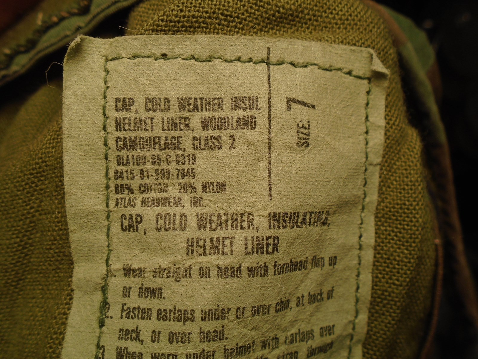 USGI Camouflage BDU M-1 Steel Pot Helmet Liner Cold Weather Hat Size 7 ...