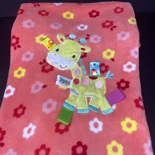 Taggies Pink Baby Blanket Flowers Embroidered Yellow Giraffe 30 x 40 ...