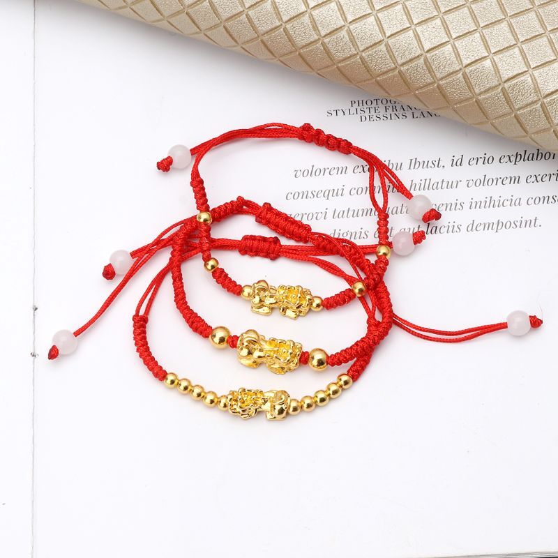 Trendy Gold Pi Xiu Kabbalah Red String Amulet for Boyfriend Girlfriend ...