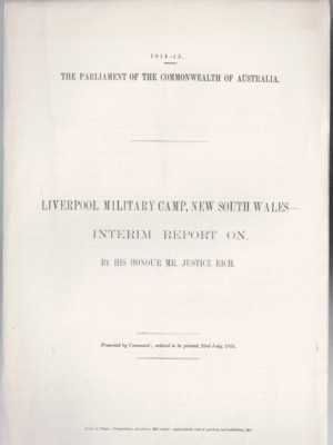 AUS PARLIAMENT PAPERS ,COMMONWEALTH , 1914-15 , LIVERPOOL MILITARY CAMP ...