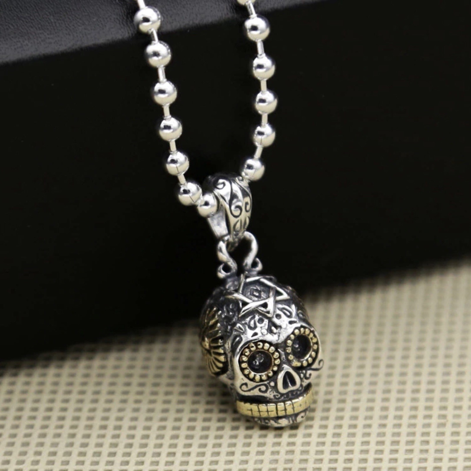925 STERLING SILVER SKULL NECKLACE PENDANT SUGAR SKULL FREE STEEL CHAIN ...