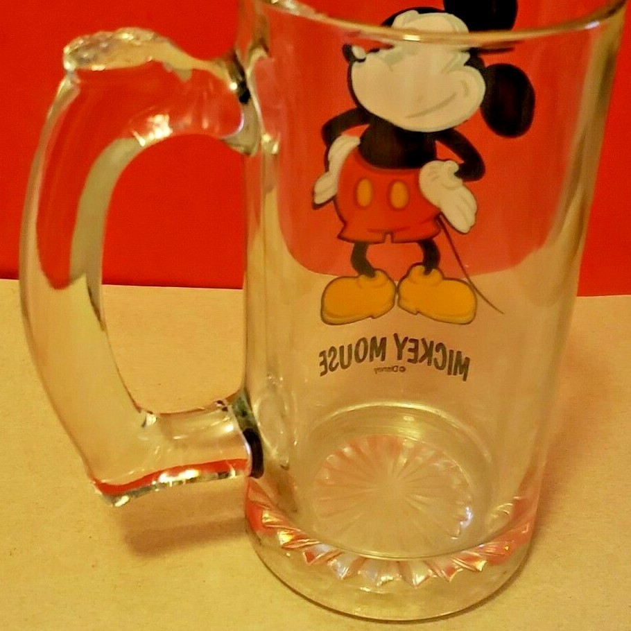Vintage Disney Mickey Mouse Glass Mug w/Handle & Thumb Rest - Mint ...