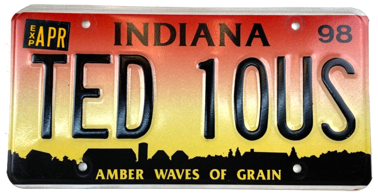Indiana 1998 Vanity Auto License Plate TED 10US Man Cave Collector Wall ...